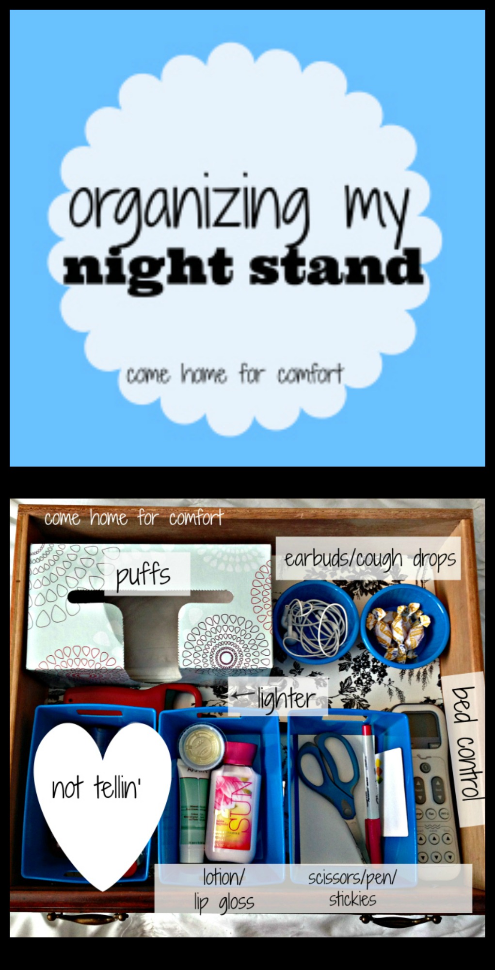 Organizing My Nightstand – Come Home For Comfort