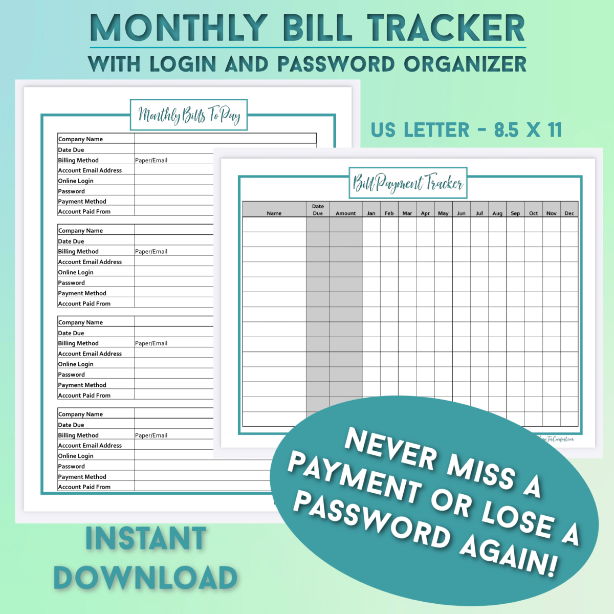 Bill Payment Checklist with Password Organizer – Come Home For Comfort