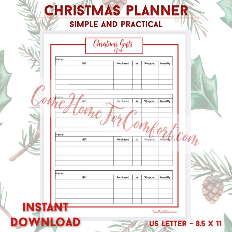 Christmas Gift Organization Sheet – Come Home For Comfort