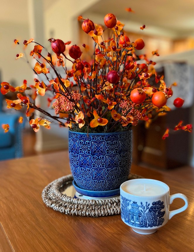 Fall Decor 2022: Blue and White with Pops of Orange – Come Home For Comfort